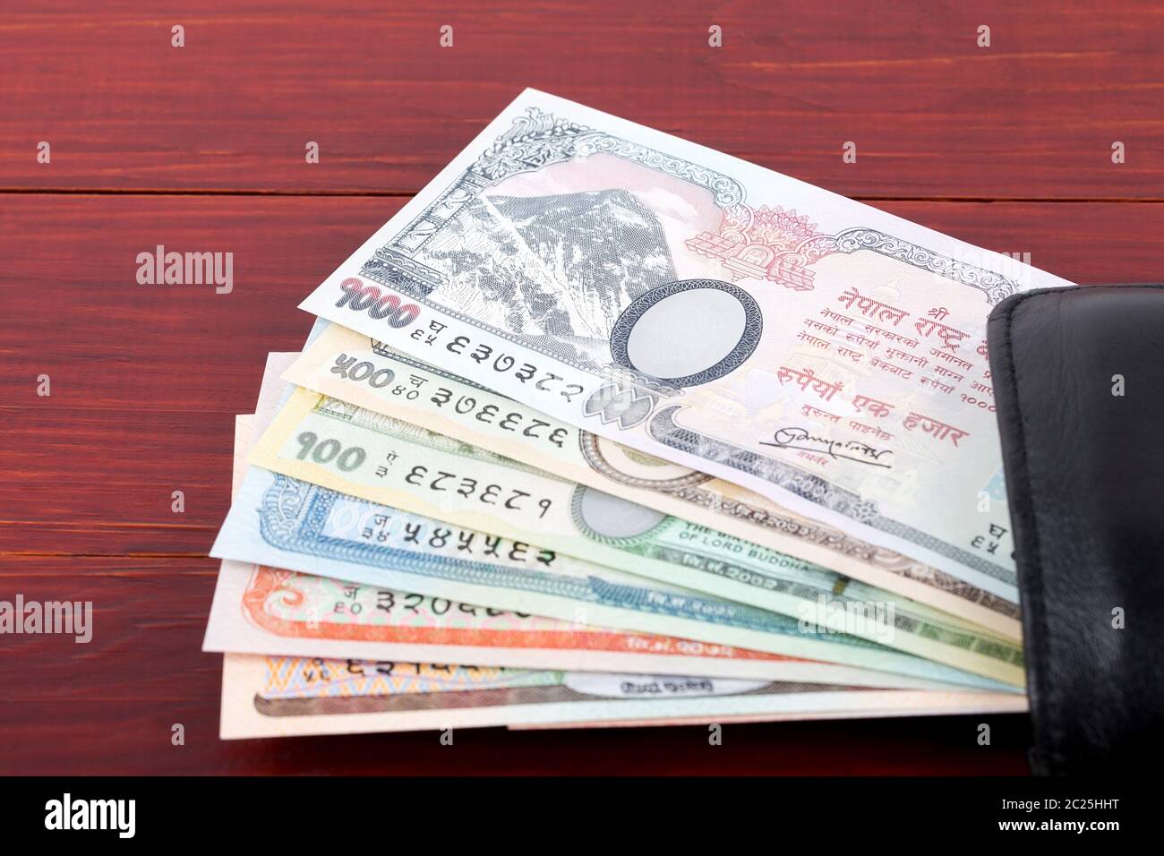 Nepalese Rupee In The Black Wallet Stock Photo Alamy