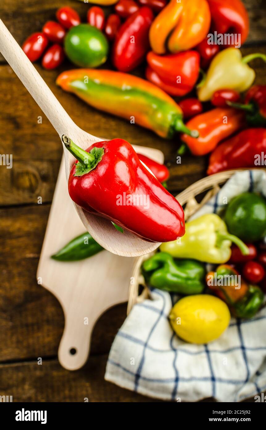 Bio peppers from the garden, various shapes and types Stock Photo - Alamy