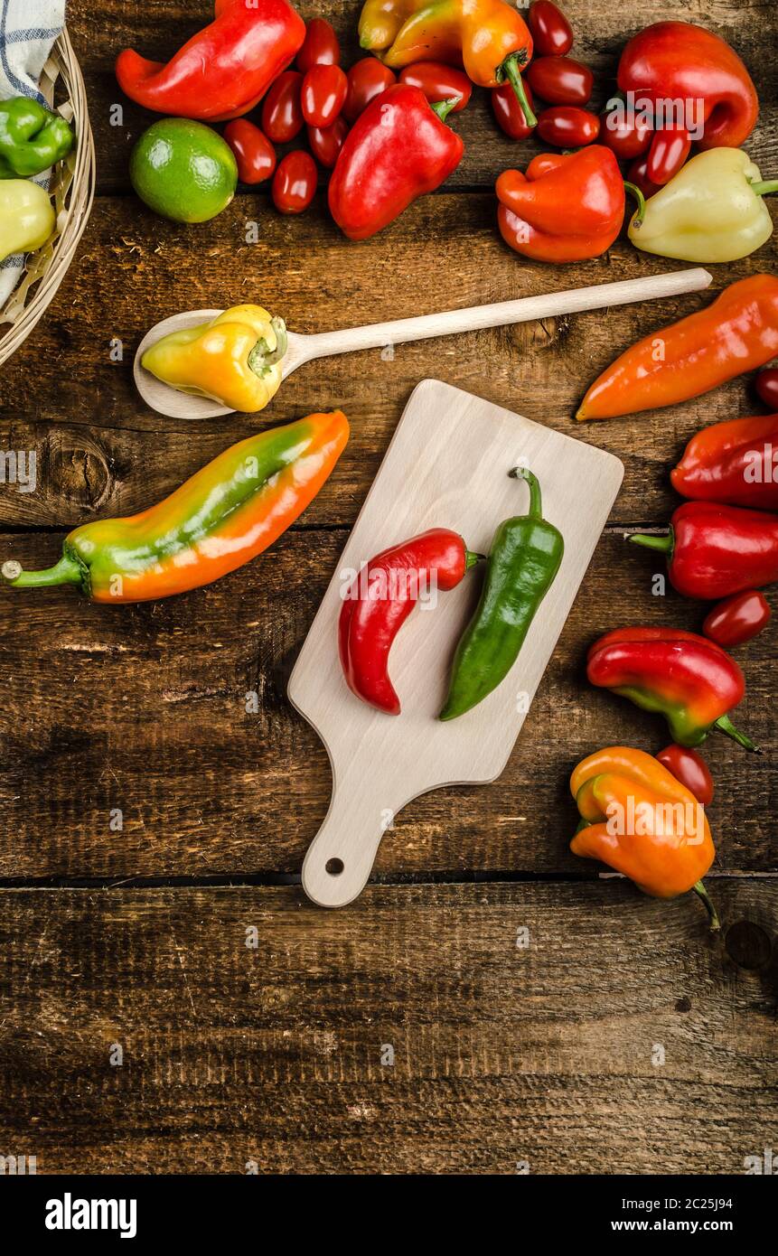 Bio peppers from the garden, various shapes and types Stock Photo - Alamy