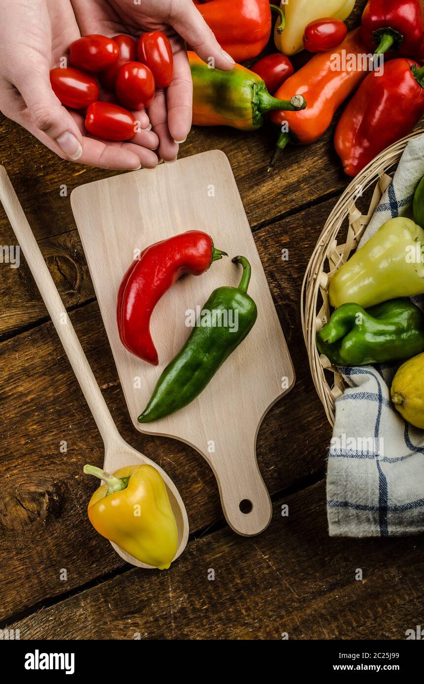 Bio peppers from the garden, various shapes and types Stock Photo - Alamy