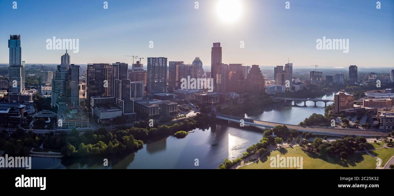 Panoramic View of Downtown Austin Skyline and Lady Bird Lake Stock ...