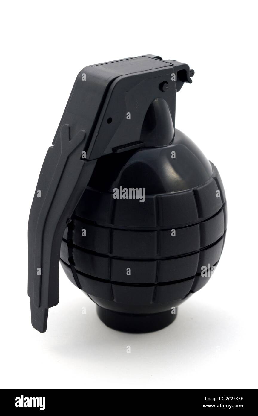 An isolated image of a loaded and live military hand grenade for use in ...