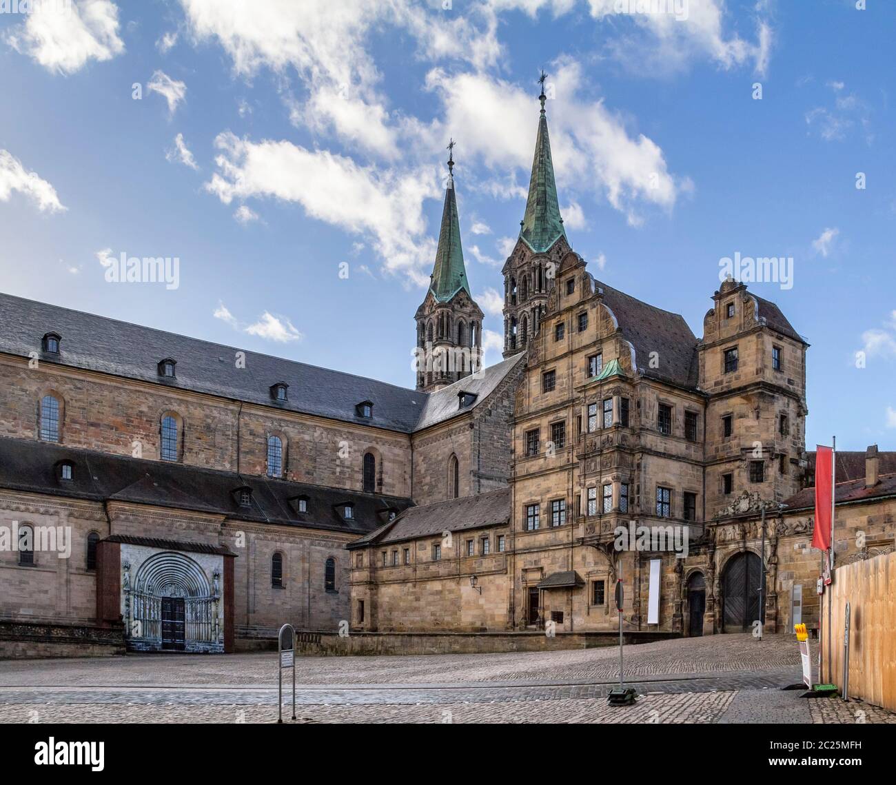 old town scenery around the Domplatz in Bamberg, a town in Bavaria ...