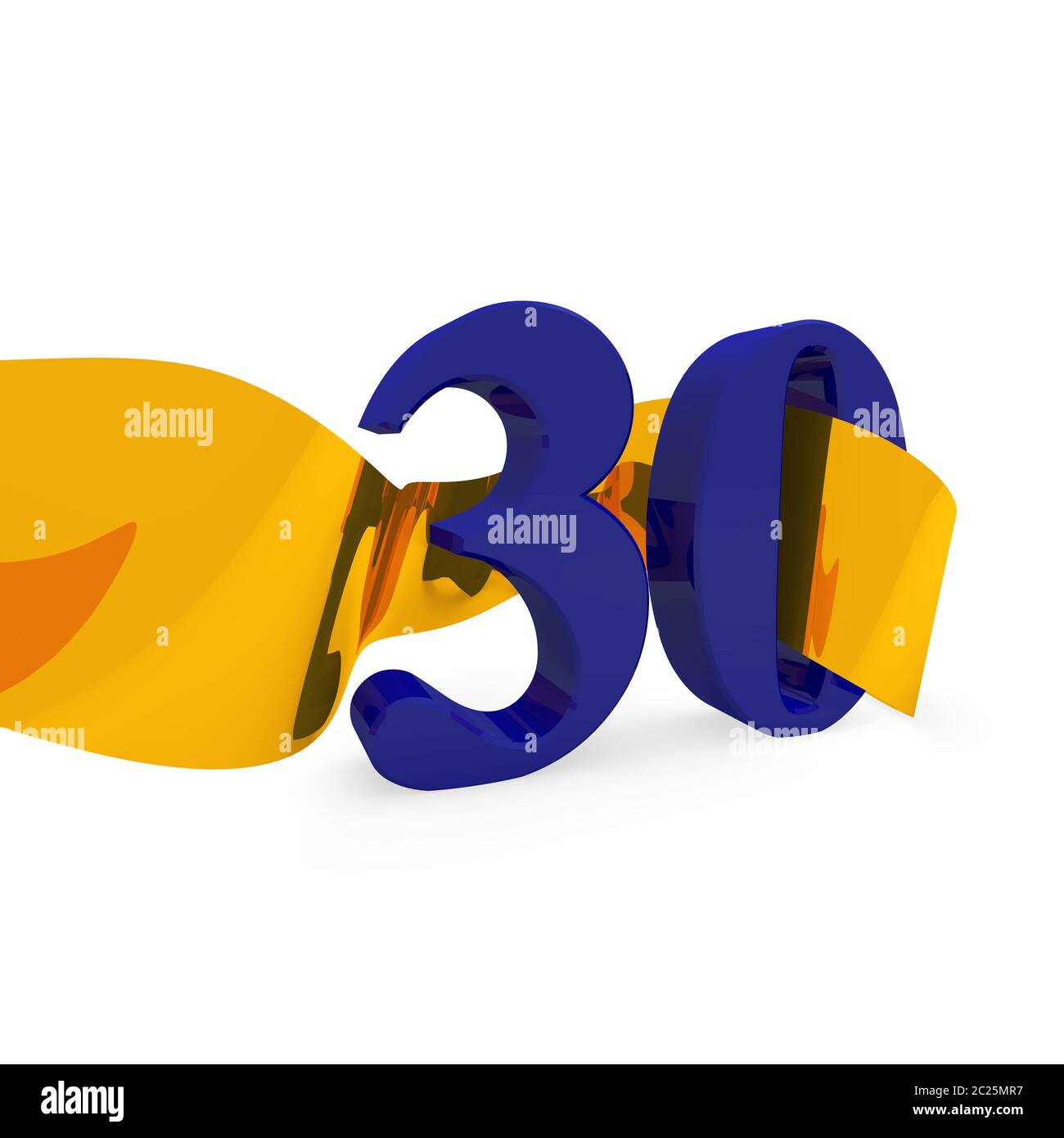 Big blue 30 with a golden ribbon, 3d rendering Stock Photo - Alamy