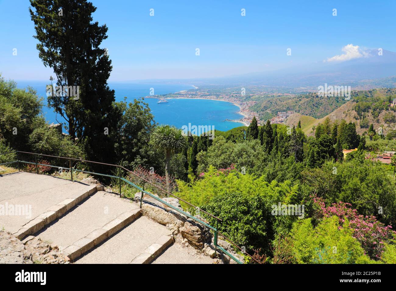 Beautiful aerial view of Sicily landscape with Etna volcano on the ...