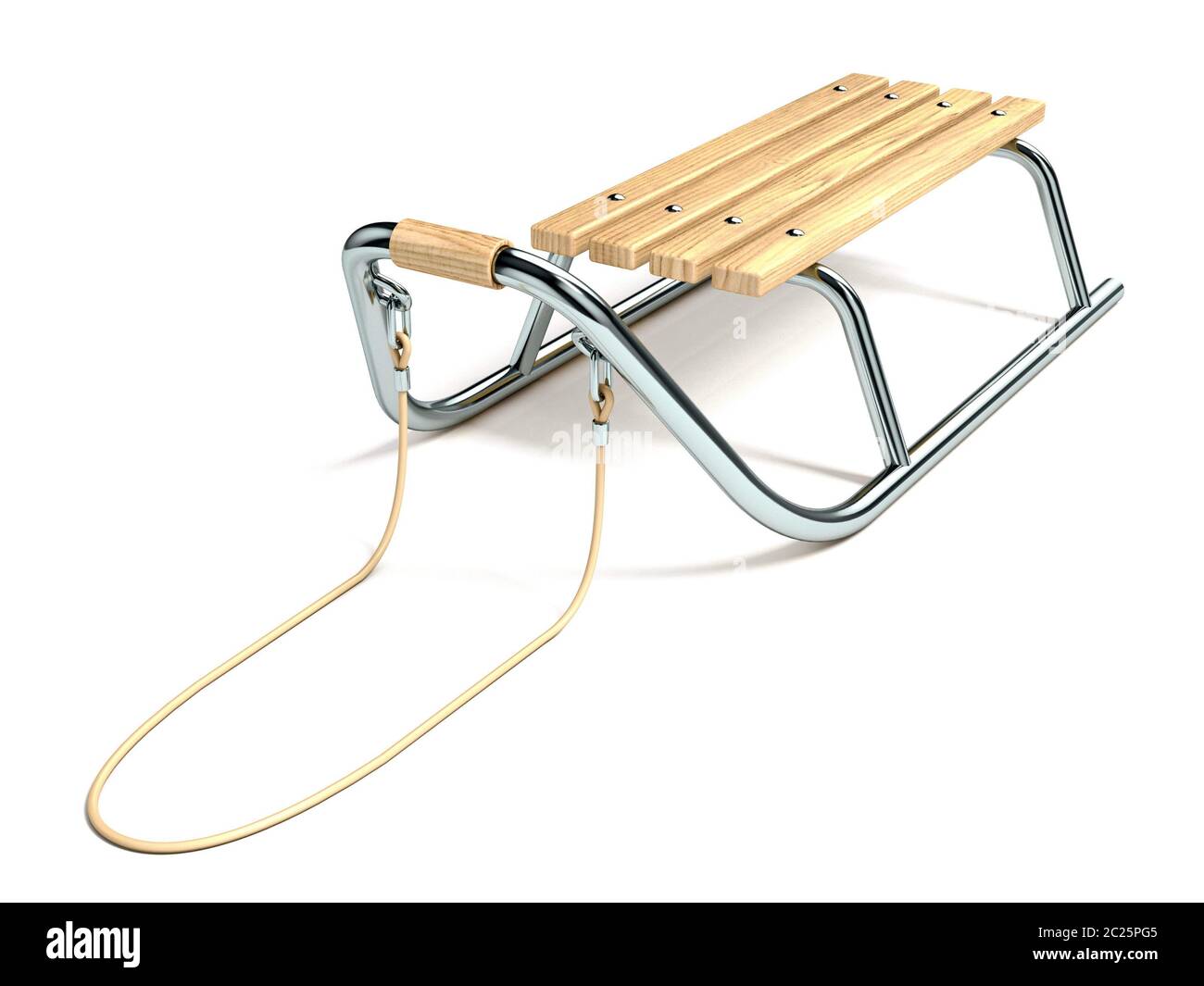 Wooden metal sledge with rope 3D Stock Photo - Alamy