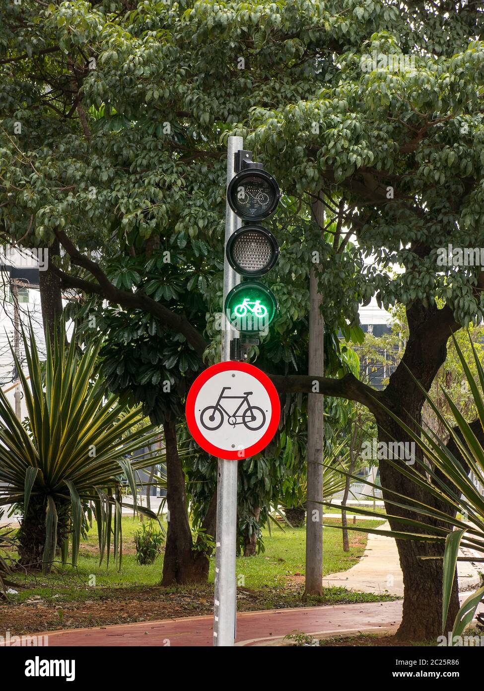Cycle route green traffic light signs Stock Photo - Alamy