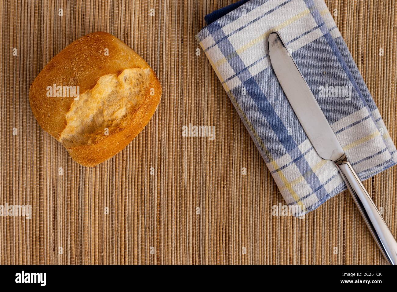 Breakfast with a fresh rustic Bun Stock Photo - Alamy
