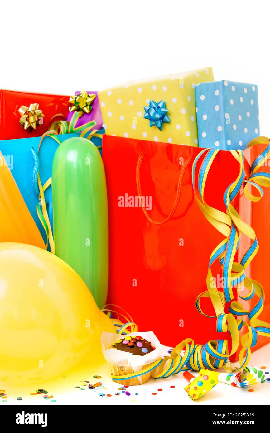 Colorful birthday gift boxes isolated on white background. Birthday ...