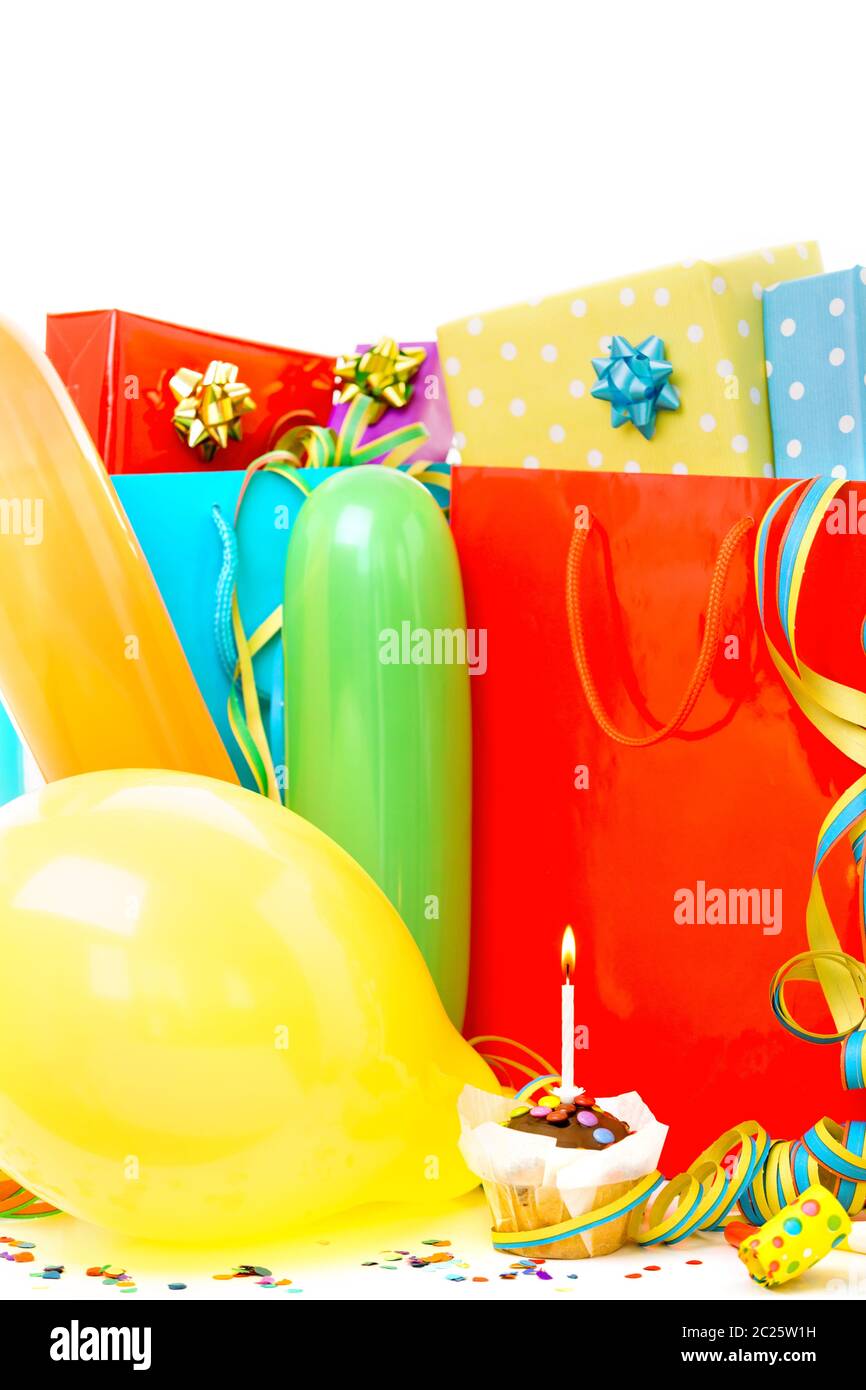 Colorful birthday gift boxes isolated on white background. Birthday ...