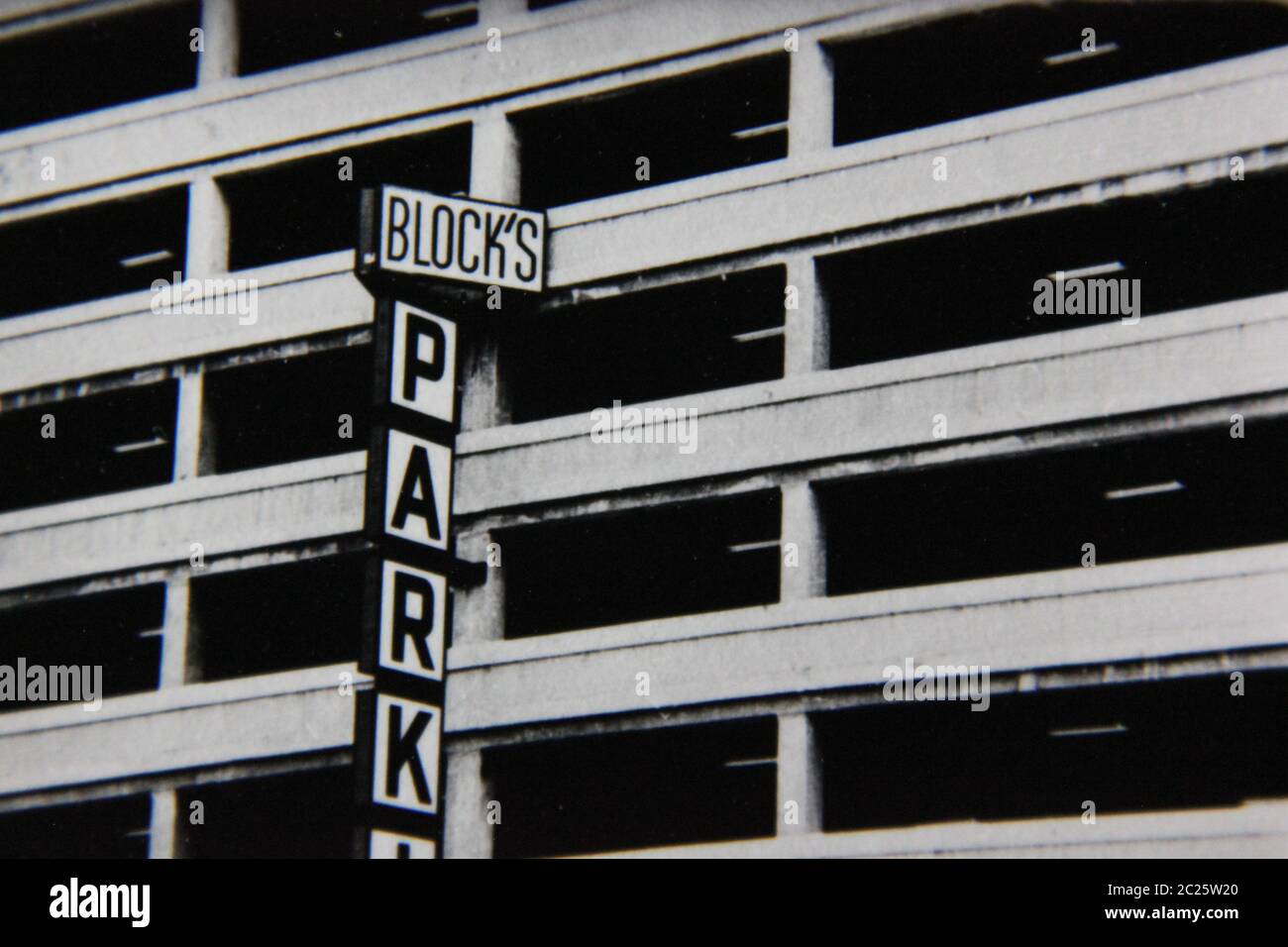 Fine 70s vintage black and white extreme photography of Block's parking ...