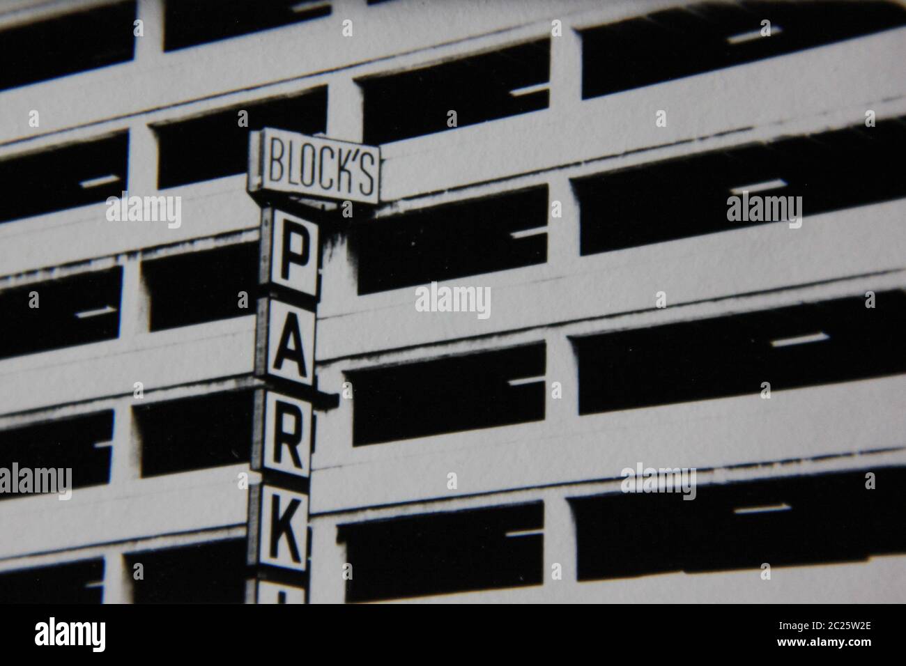 Fine 70s vintage black and white extreme photography of Block's parking ...