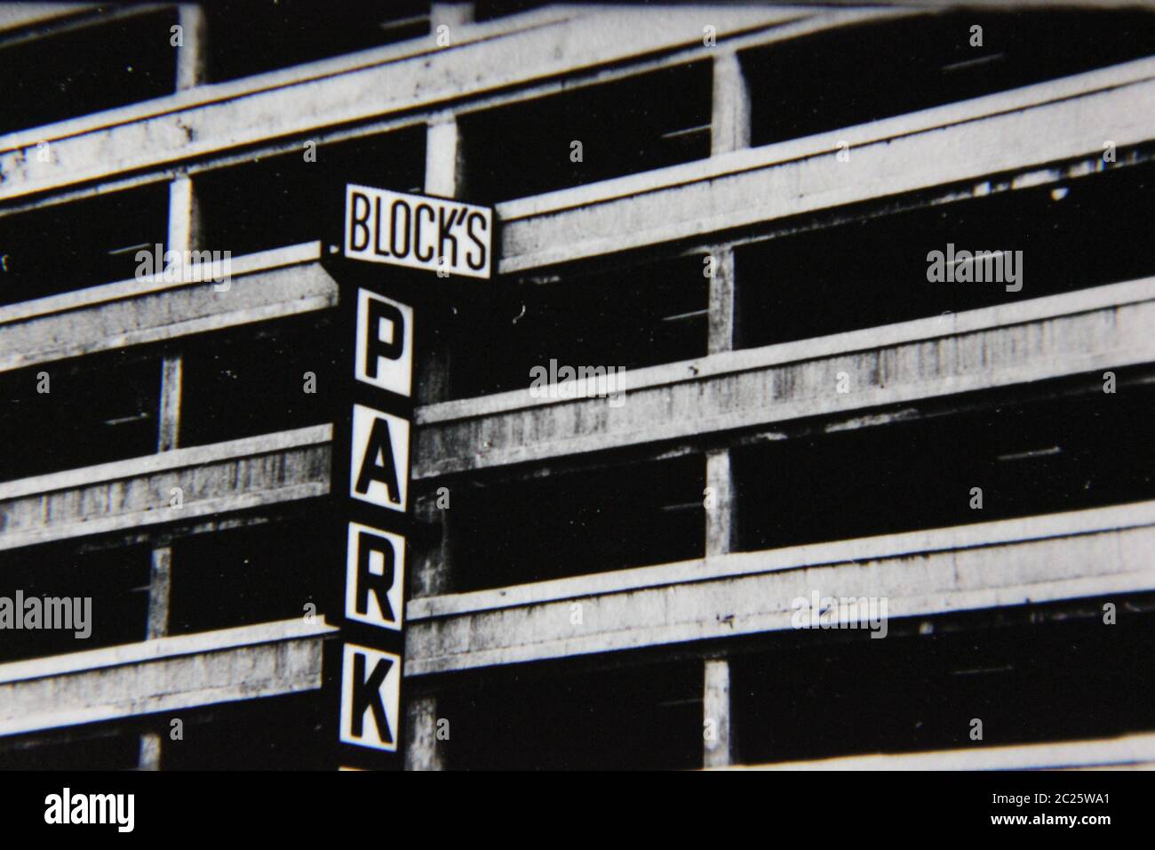 Fine 70s vintage black and white extreme photography of Block's parking ...
