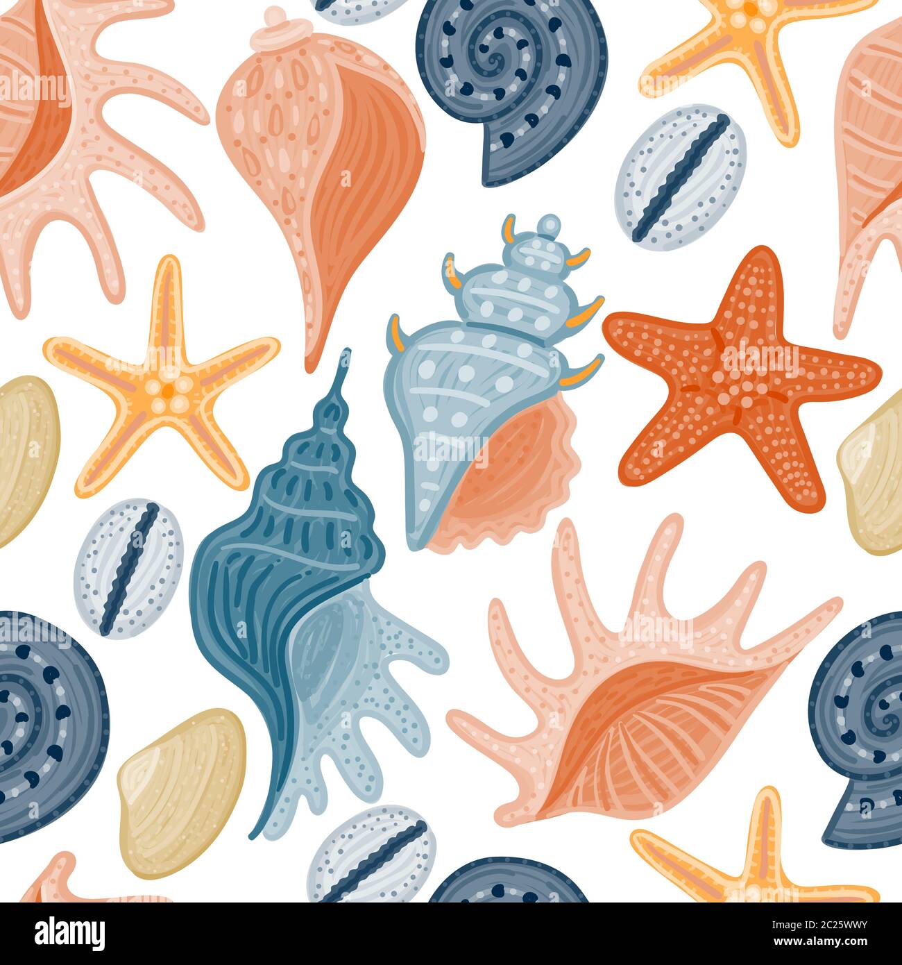 Vector seamless pattern with colorful shells. Ornament with seashells ...