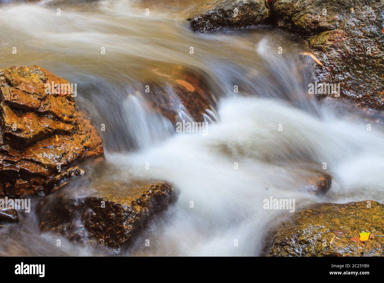 rainforest waterfall and rocks covered with moss in stream Stock Photo ...