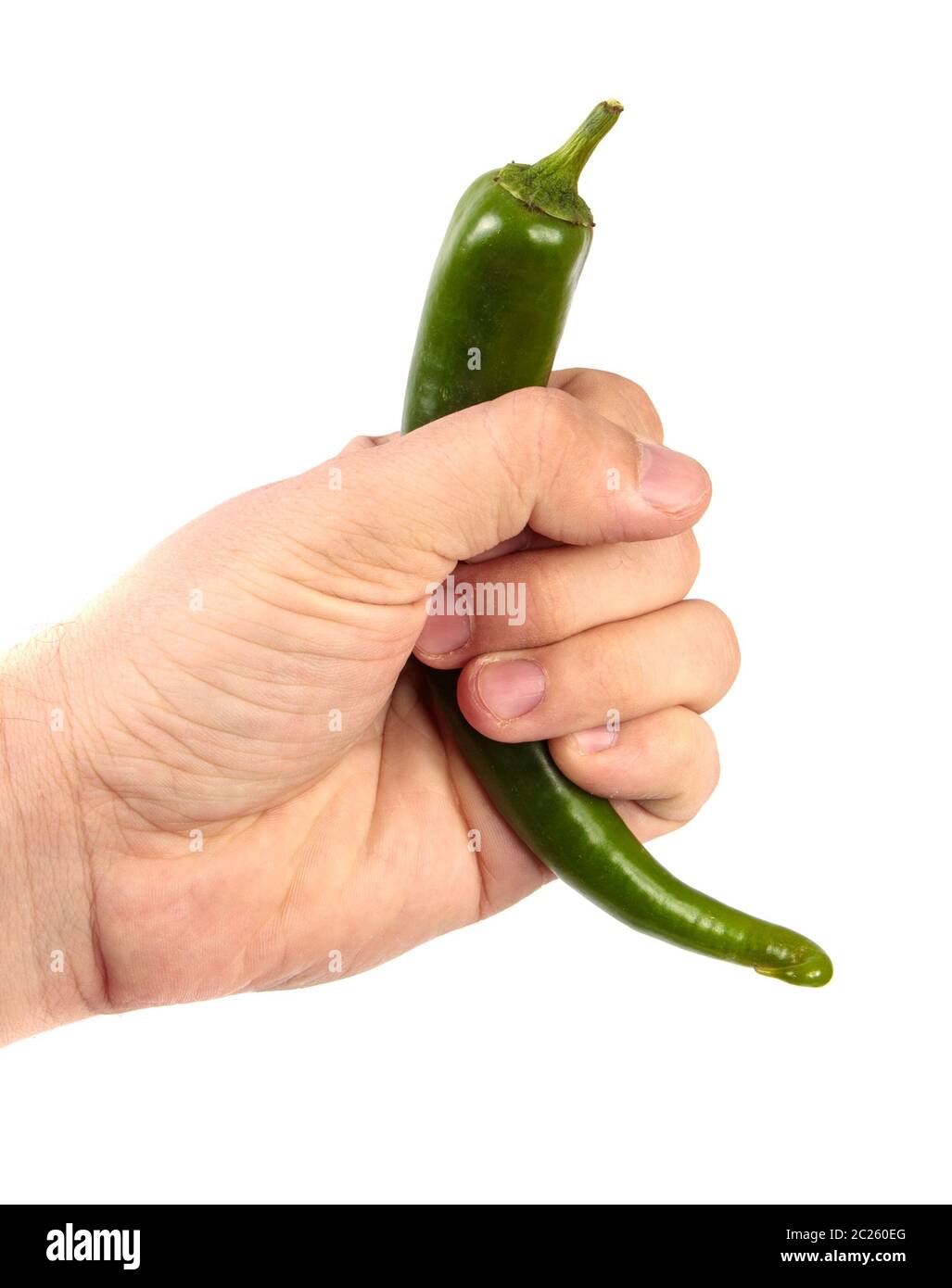 green chilli peppers in male hand. on a white Stock Photo - Alamy