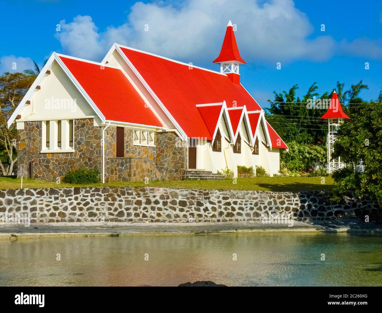 Red roofed church in Cap Malheureux, North of Mauritius Island Stock ...