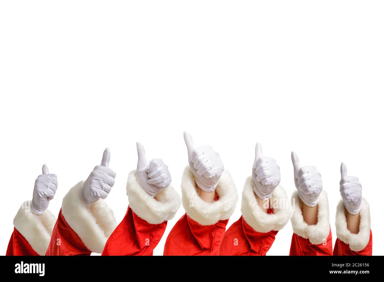 Multiple Santa Claus thumbs up isolated on white background. Christmas ...
