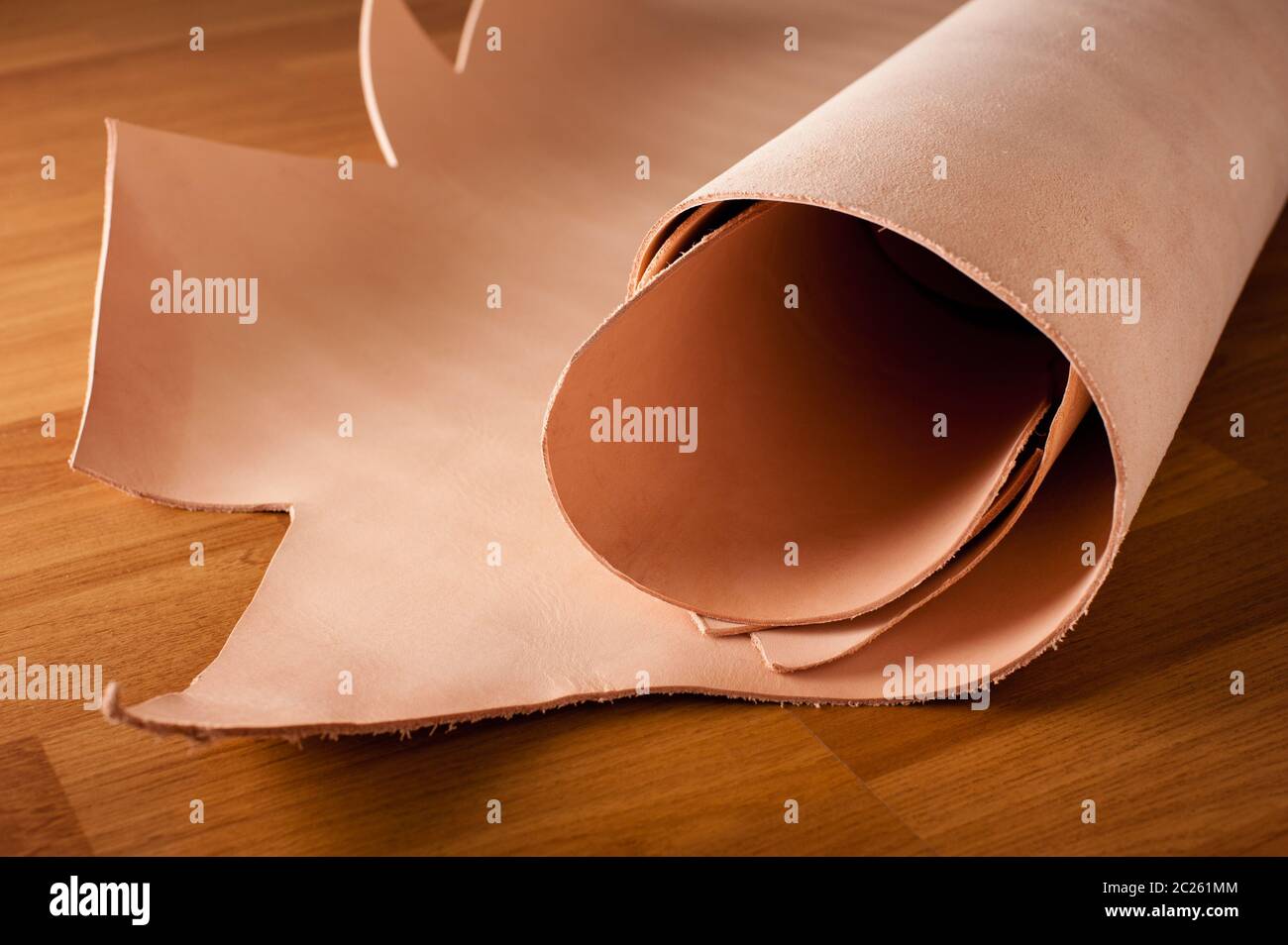 vegetable tanned leather, raw material for leather working Stock Photo ...