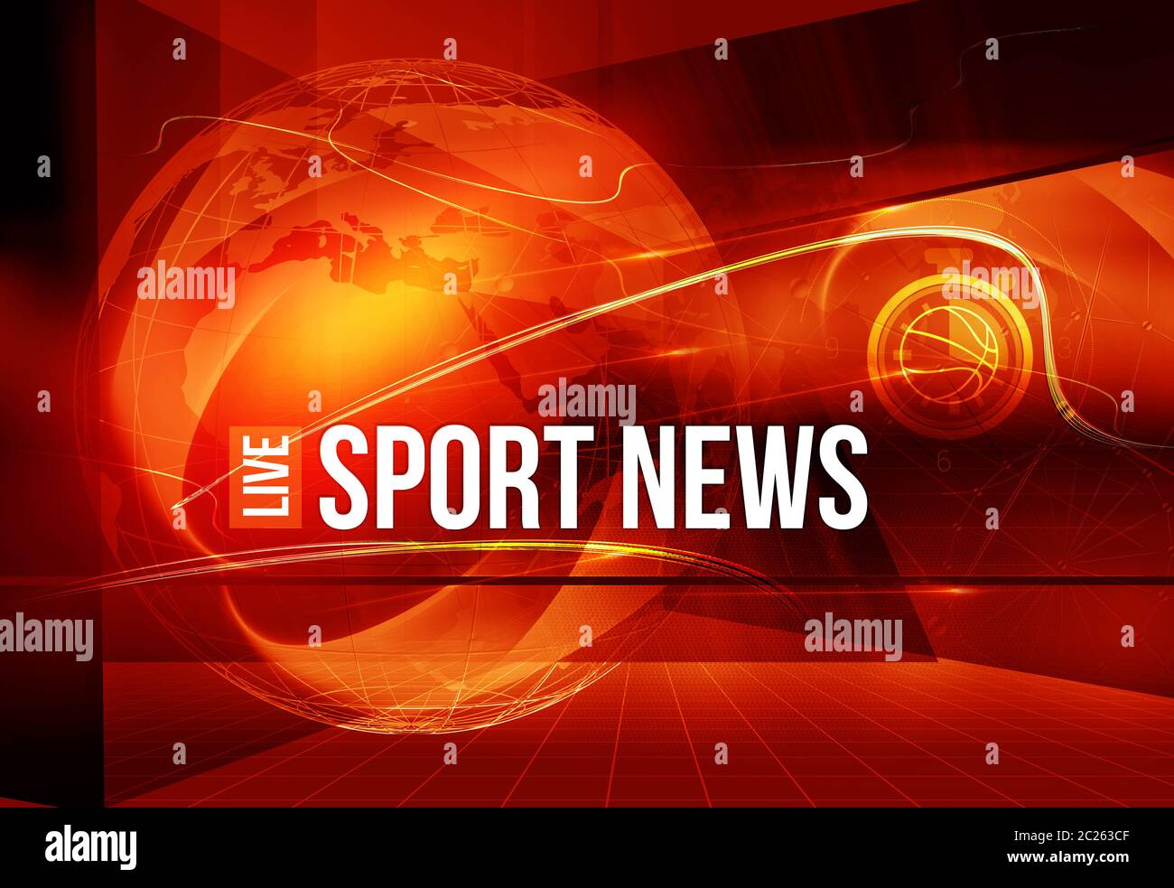 Graphical Sport News Background with Text and cuves around earth globe ...