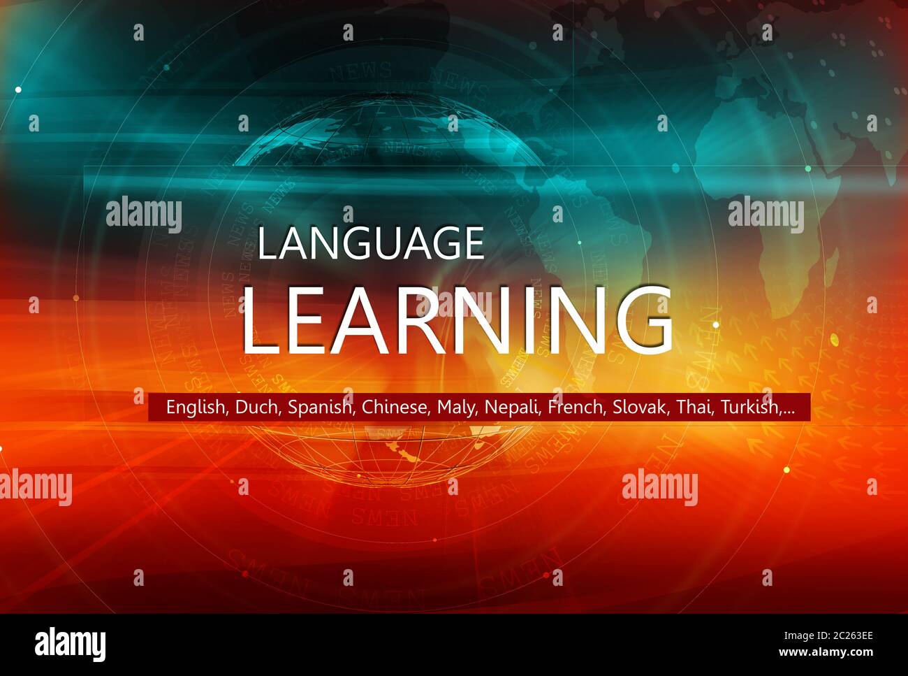 Learn Foreign Languages, Graphical Background with Earth Globe and ...