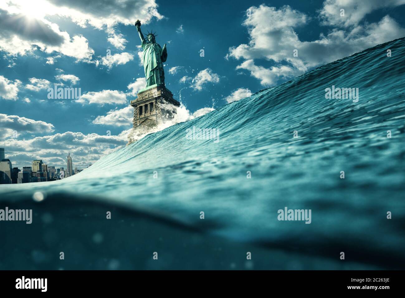 Statue of liberty under attack illustration. Global warming, democracy ...