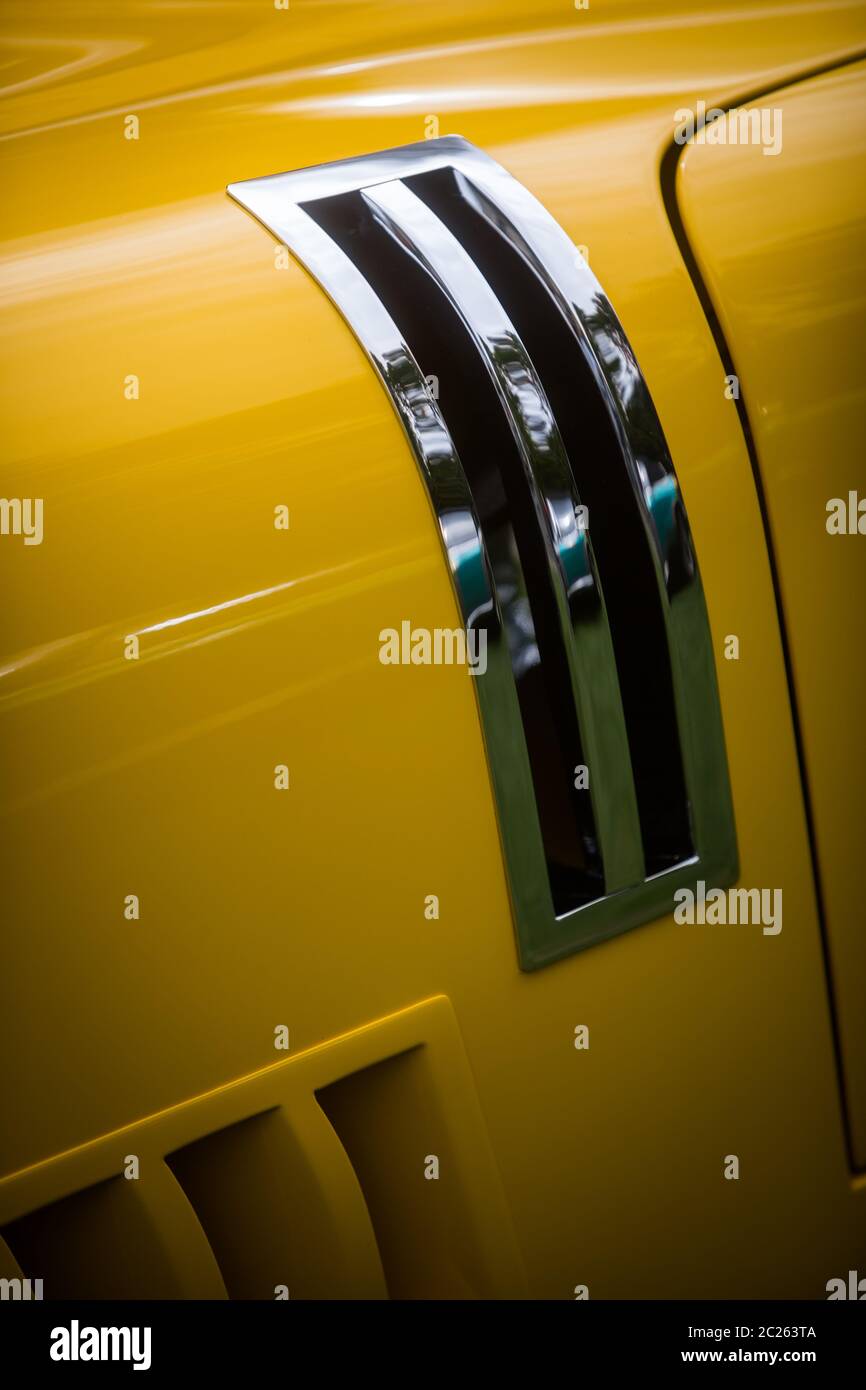 Color close up of the air vents of a vintage classic yellow car Stock ...