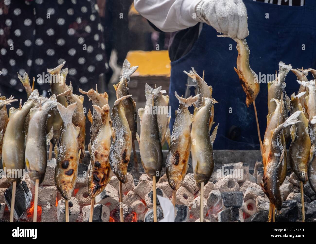 Grilled fish by food vendor, Tokyo, Japan Stock Photo - Alamy