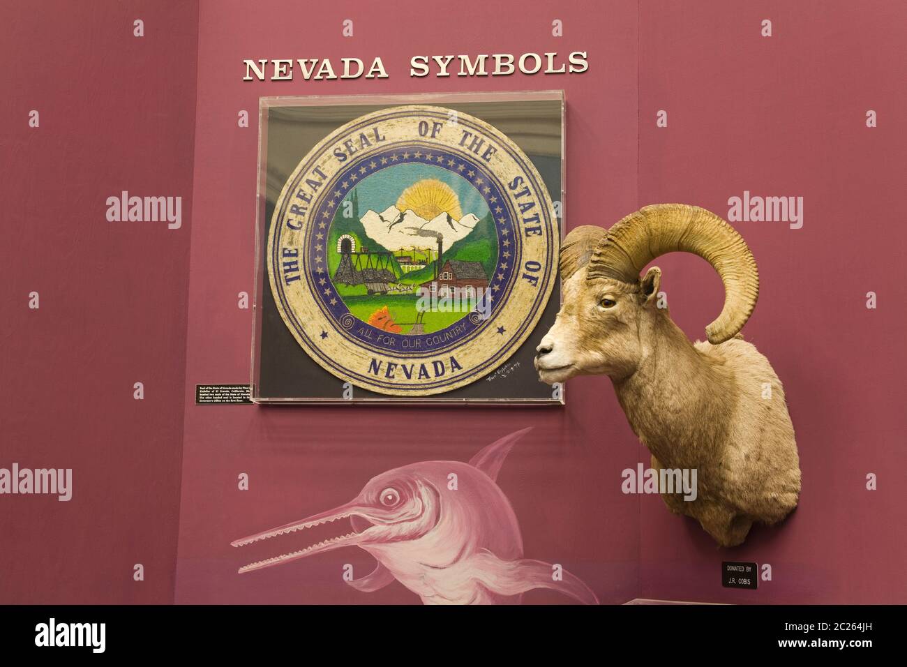 Nevada symbols in the Old State Capitol Building museum, Carson City ...