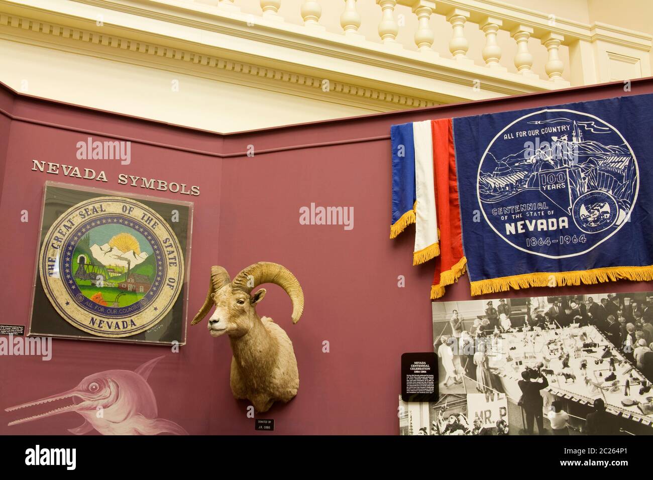 Nevada symbols in the Old State Capitol Building museum, Carson City ...