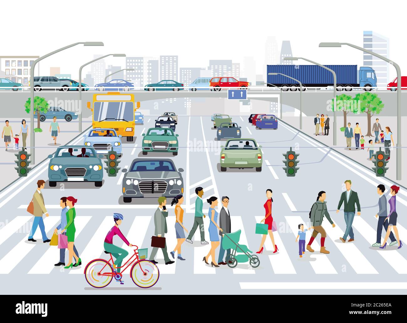 Road traffic with pedestrians and cars on urban street Stock Photo - Alamy