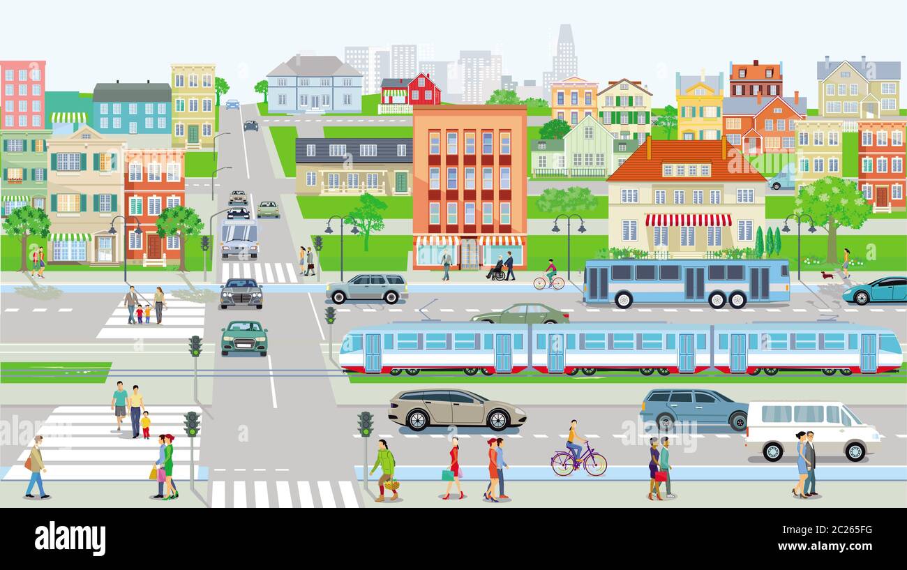 Road traffic with pedestrians and cars on urban street Stock Photo - Alamy