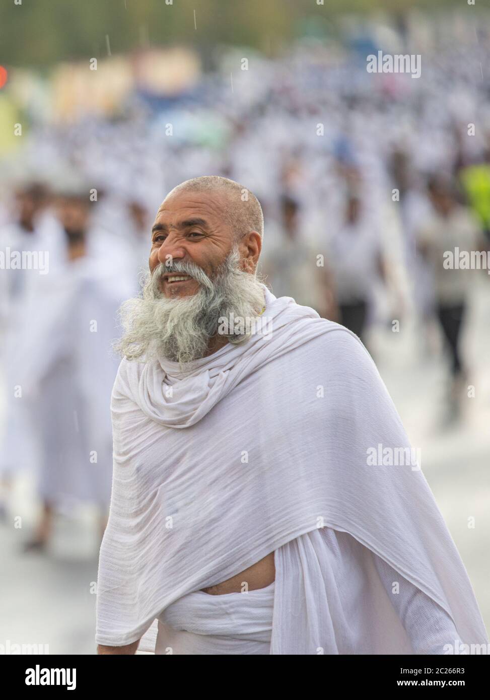 old man in Hajj season Pilgrims in day time, Performing Hajj, Mina ...