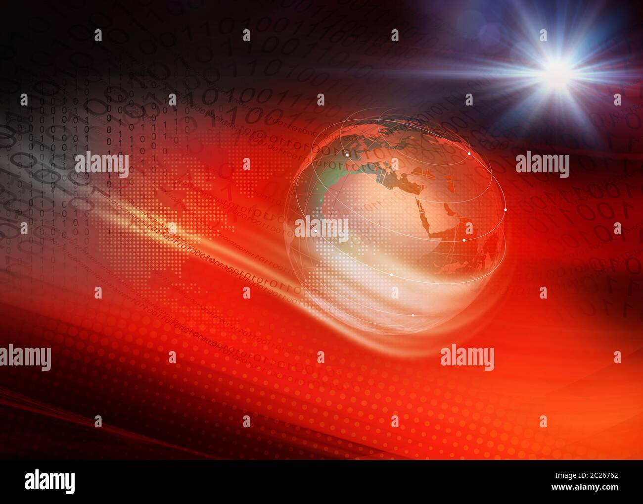 Red Theme Digital World Technology Background, Waving Lines Passing ...