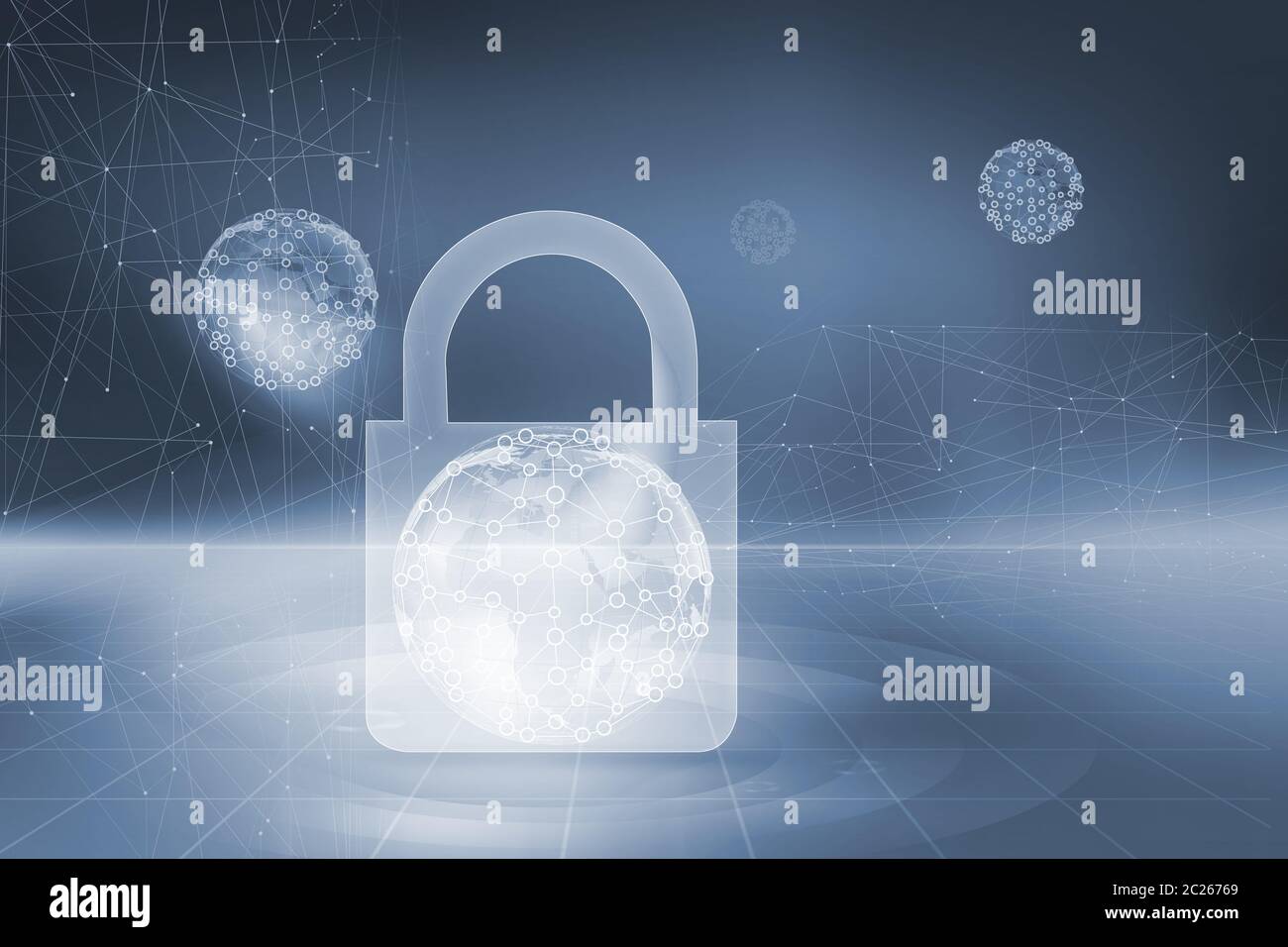 Security sign around the connection lines around earth globe, global ...