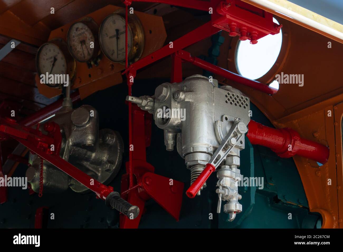 Closeup control valve of steam locomotive. Directional valves allow ...