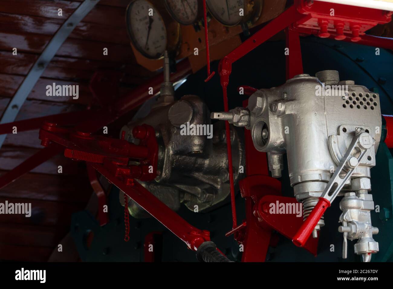 Closeup control valve of steam locomotive. Directional valves allow ...