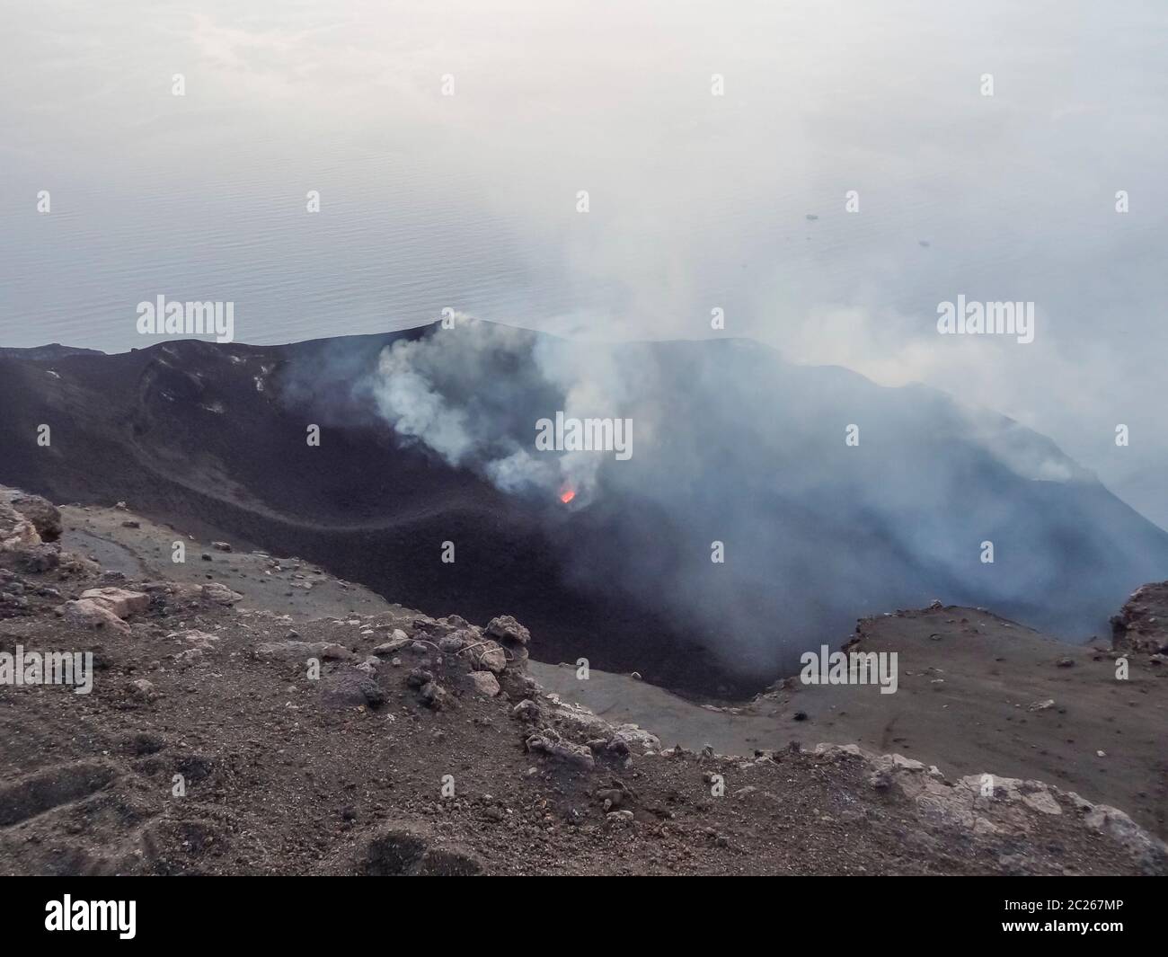 smoky crater scenery at Stromboli volcano near Sicily Stock Photo - Alamy