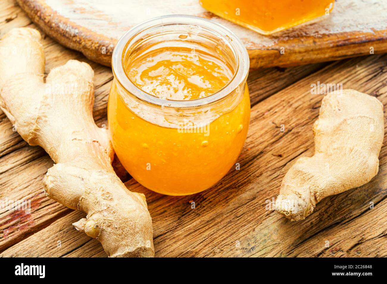 Jam from ginger.Ginger jam.Ginger root jam in a glass jar Stock Photo ...