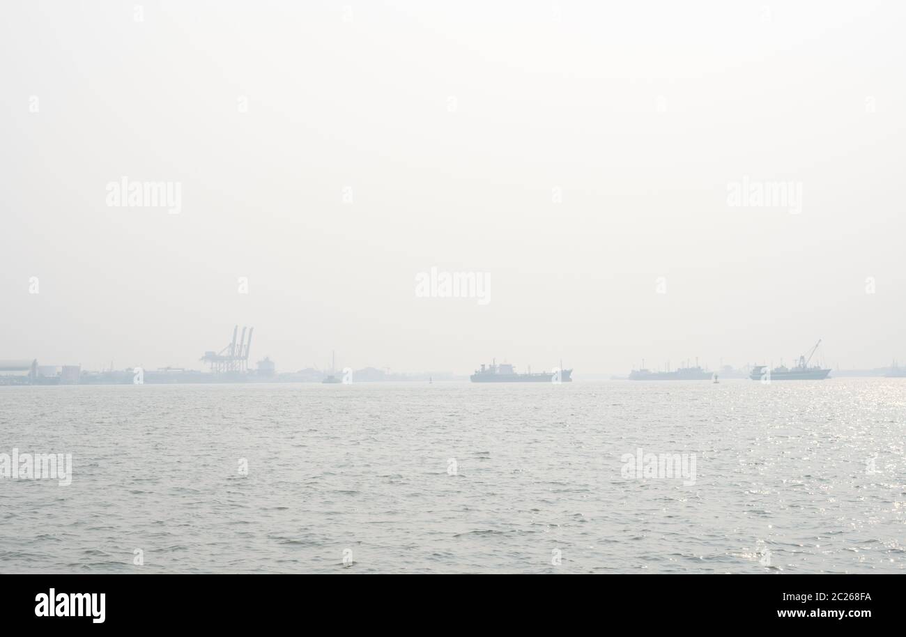Air pollution at the pier. Bad air quality filled with dust causes of ...