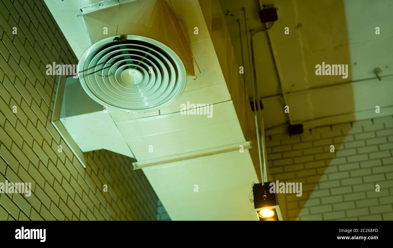 Air duct on ceiling. Air conditioner pipe system. Air ventilation ...