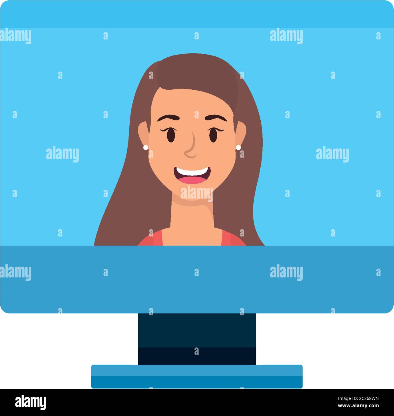 Woman avatar on computer in video chat design, Call online conference ...