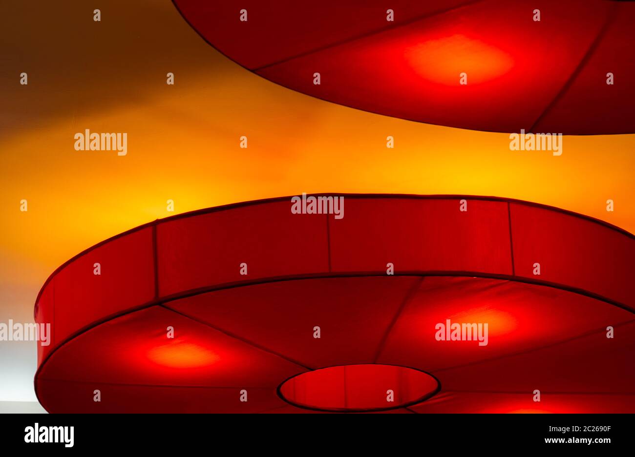 Interior ceiling red lights on dark background at night. Interior ...