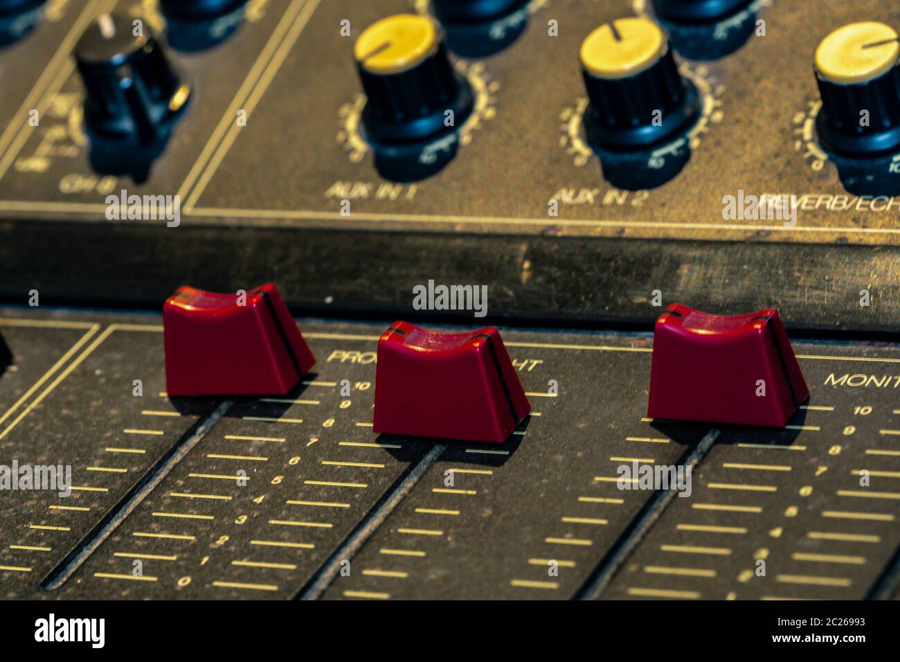 Audio sound mixer console. Sound mixing desk. Music mixer control panel ...