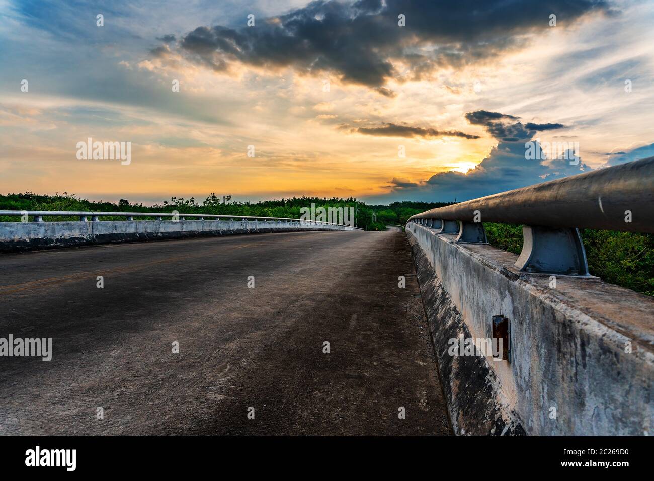 Road with bridge and tree nature in sunlight, Way and bridge in nature ...