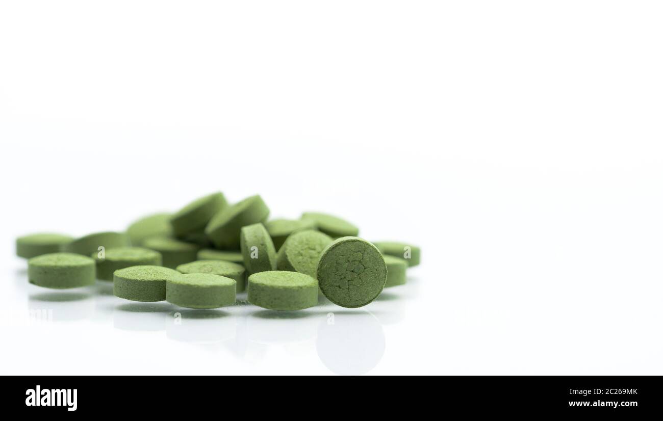 Close up Andrographis paniculata herbal medicine tablets pills ...