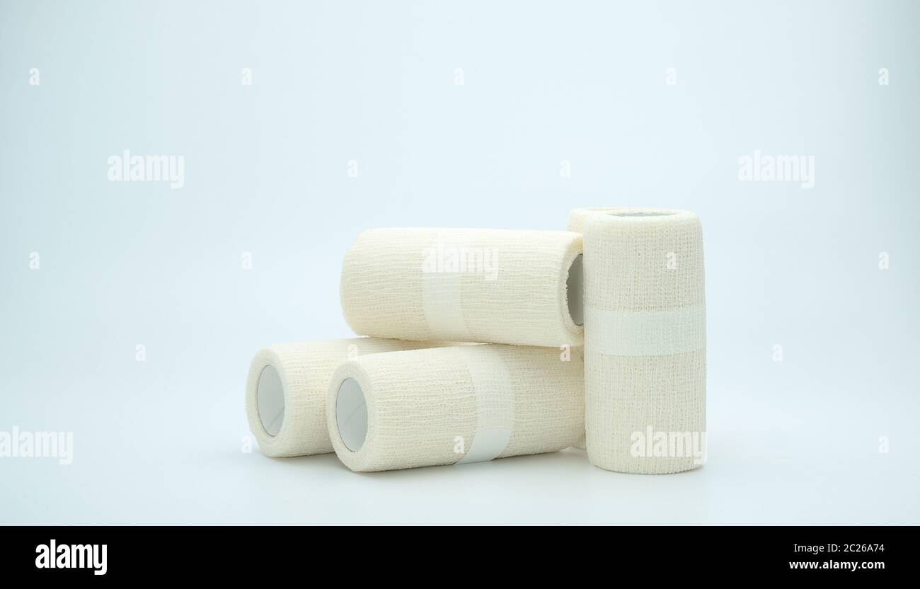 Medical cohesive elastic bandage isolated on white background with copy ...