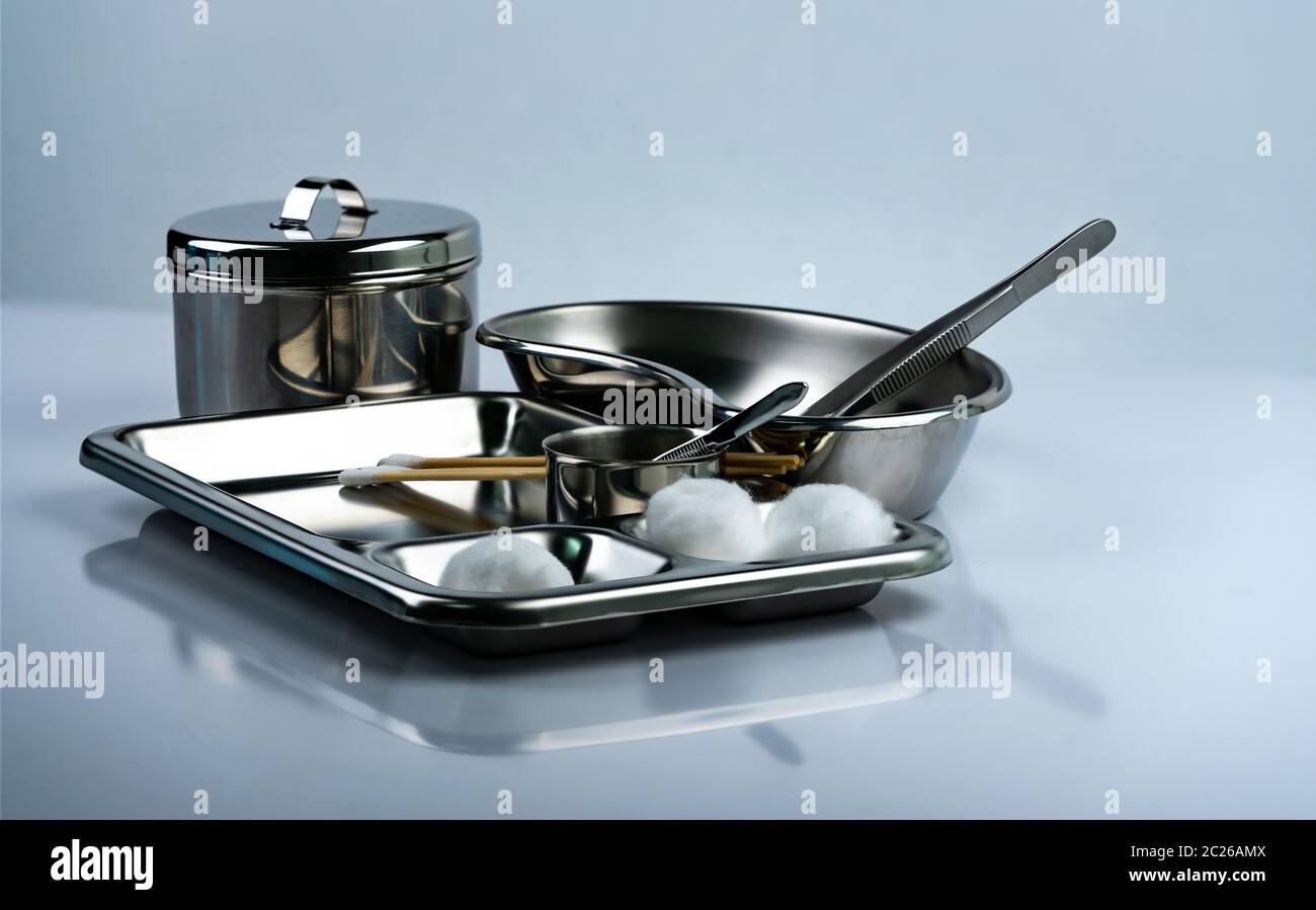 Wound care dressing set and stainless steel plate, forceps, cotton ...