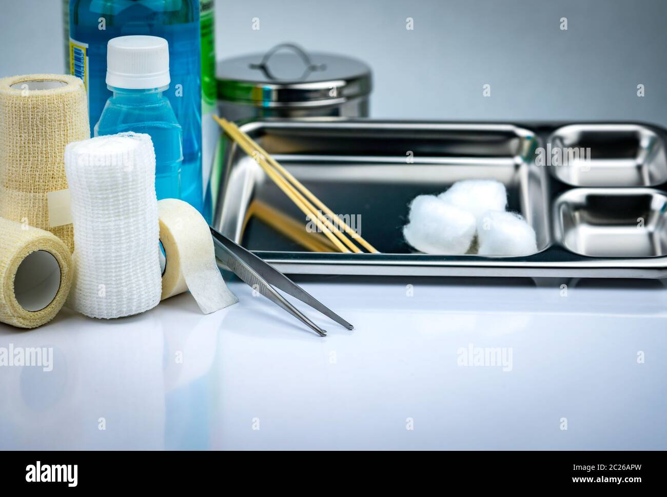 Wound care dressing set and stainless steel plate, forceps, iodine cup ...