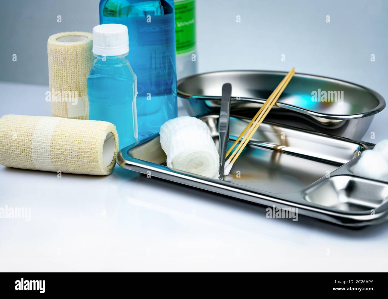Wound care dressing set and stainless steel plate, forceps, iodine cup ...